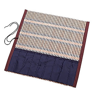 Bamboo Calligraphy Brush Holder Rollup Protection, 8 Compartments Pouch Organizer 36x36cm (14x14") - Large