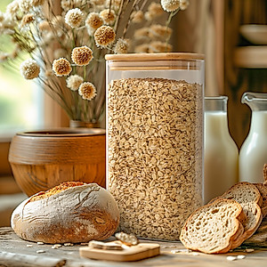 ComSaf 54oz Rectangle Glass Storage Containers with Lids, Glass Jars with Bamboo Lids, Clear Food Storage Jar, Sugar Coffee Containers, Pantry Storage Container for Pasta Rice Flour Oats Nuts Tea