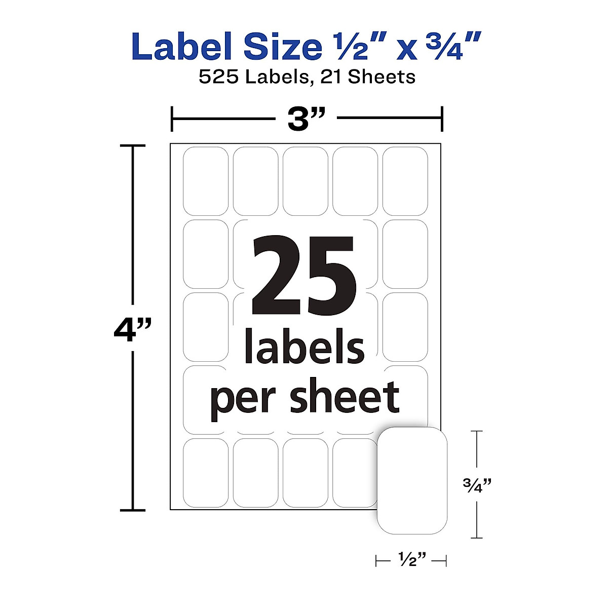 Avery Removable Labels, Rectangular, 0.5 x 0.75 Inches, White, Pack of 525 (6737)