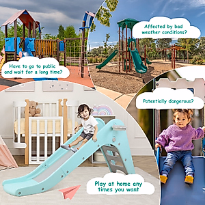 Arlopu Freestanding Kids Slide, Toddler Slide Climber with Basketball Hoop & Ball, Baby Playset w/Long Slope, for Boys and Girls Birthday, Sturdy Playground Toy for Indoor Outdoor (Robin Egg Blue)