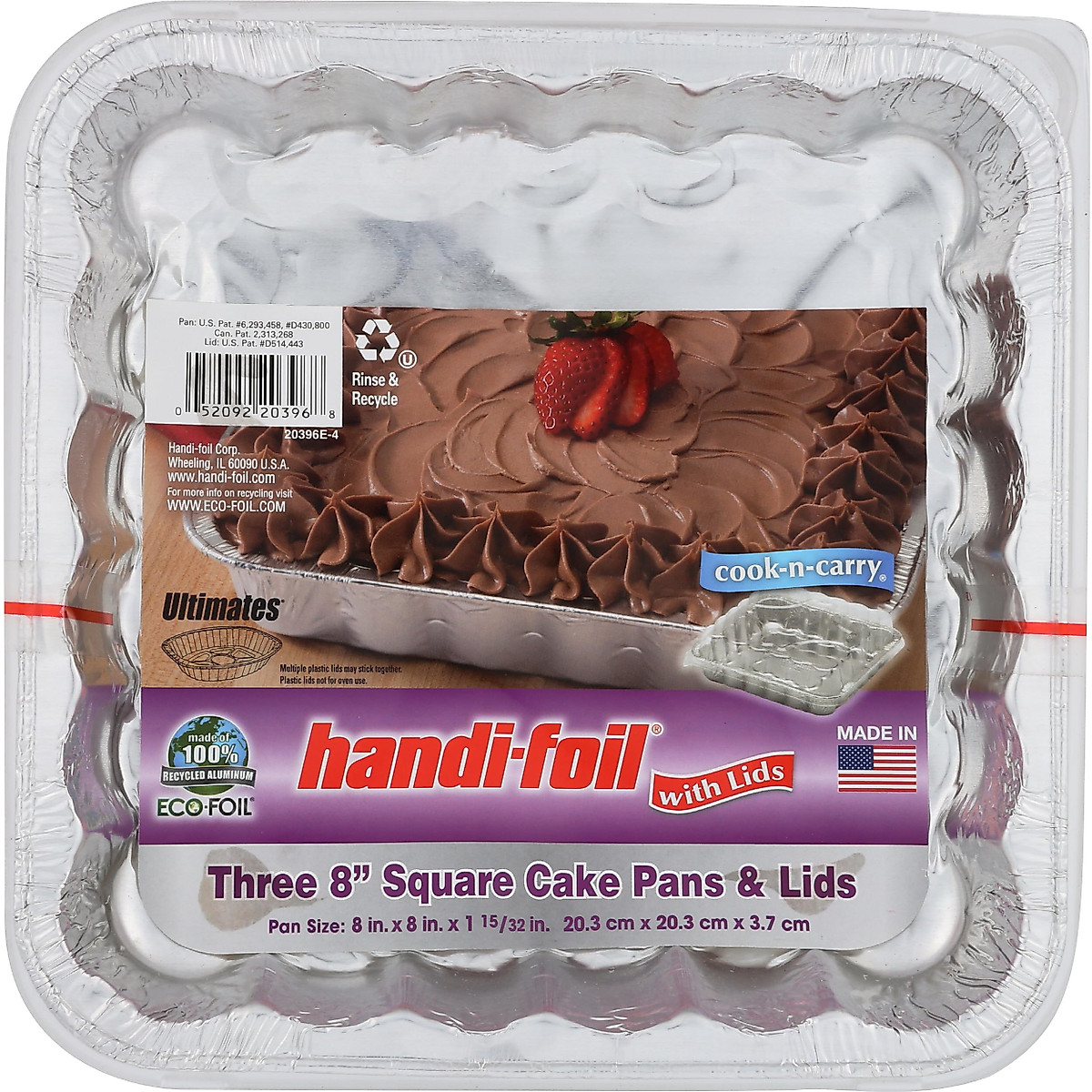 HANDI FOIL Cook n Carry Square Cake Pan with Lid, 3 CT