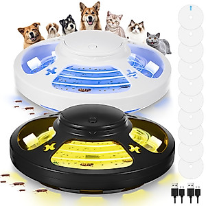 2024 New Flea Traps for Inside Your Home with Light and 10 Flea Trap Refill Discs, UV Flea Light Trap with 4 LED Light Modes Flea Killer Traps for Dogs Cats Attractant Catcher for Home(2 Pack)