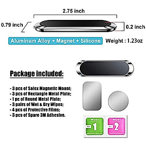 SALEX Black Magnetic Mounts 3 Pack. Flat Cell Phone Holder for Car Dashboard, Wall, Fridge. Stick on Universal Kit Compatible with GPS, Tablets, Smartphones, Knives, Keys, Spoons, Forks.