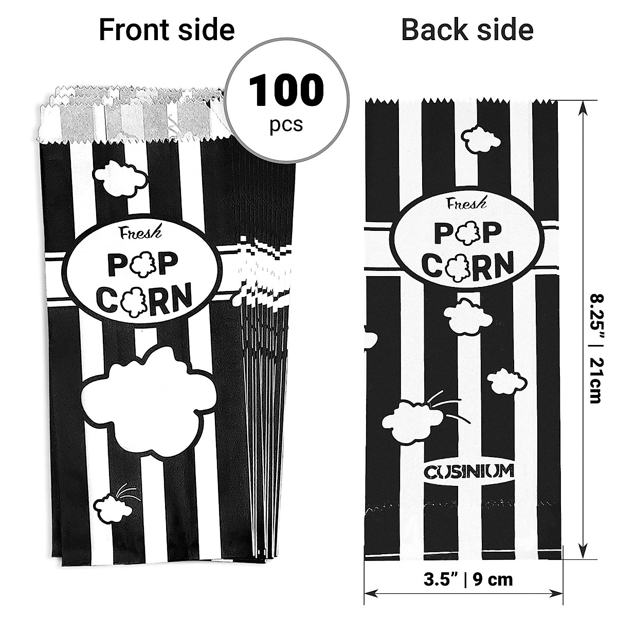 [100-pcs] 1 oz Orange Popcorn Bags + [100-pcs] 1 oz Black Paper Popcorn Bags - Customizable - Bundle