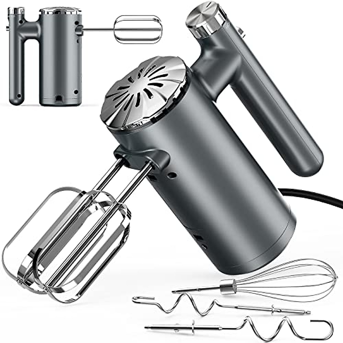 Hand Mixer Electric, Mixer Electric Continuously Variable Speed Control Mixers Kitchen Handheld, Eject Button / 5 Stainless Steel Accessories/Turbo Boost/Self-Control Speed for Baking Cake Egg Cream Food Beater