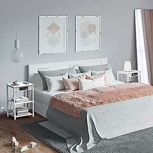 NOVIMANGO Nightstand with Charging Station End Tables White Side Table with USB Ports & Outlets Small Bedside Table with 3 Tier Storage Night Stand Table in Bedroom Living Room Dorm Office