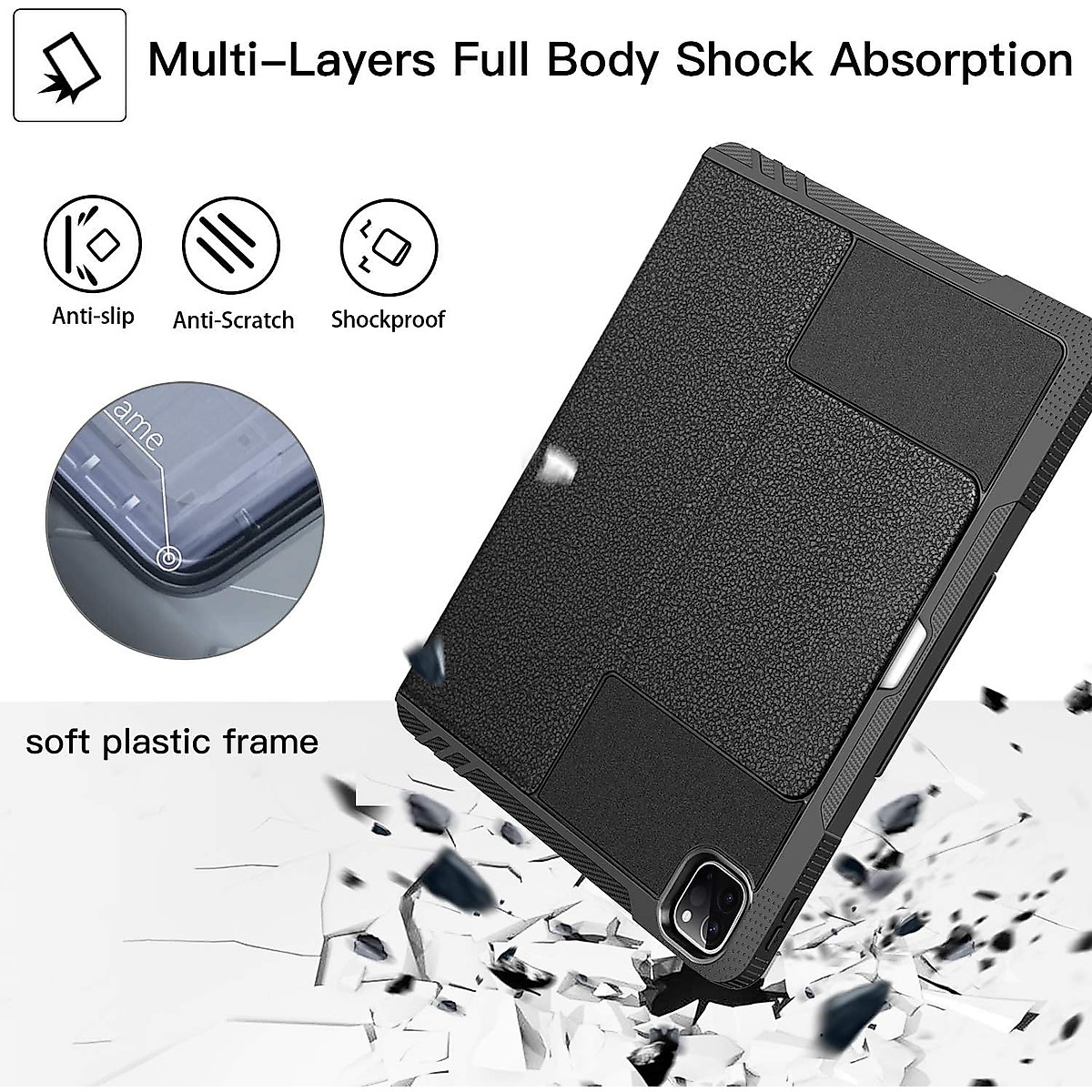 ZtotopCases for New iPad Pro 12.9 Inch 6th/5th/4th Generation 2022/2021/2020, [6 Magnetic Stand Angles] Protective Cover with Pencil Holder, Auto Wake/Sleep, Black