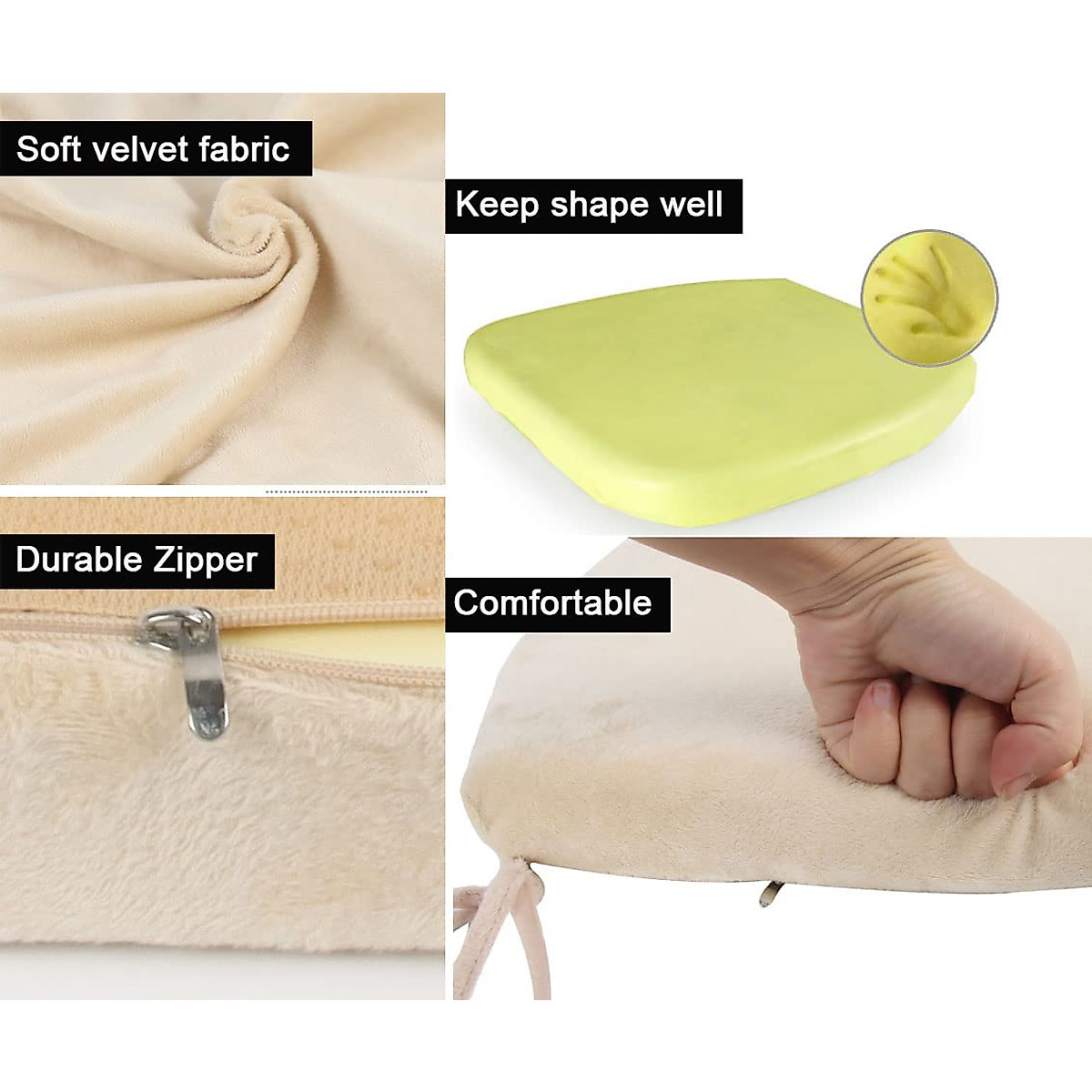 Sigmat Dining Chair Cushion 16.5"x16"x1.5" Memory Foam Washable Kitchen Chair Seat Cushion Pads Beige