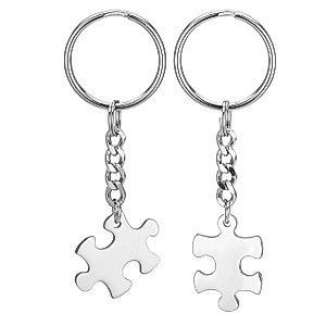 Jovivi 2pcs Stainless Steel Puzzle Couples Keychain Jewelry Set - Valentines Day Best Friend Gift