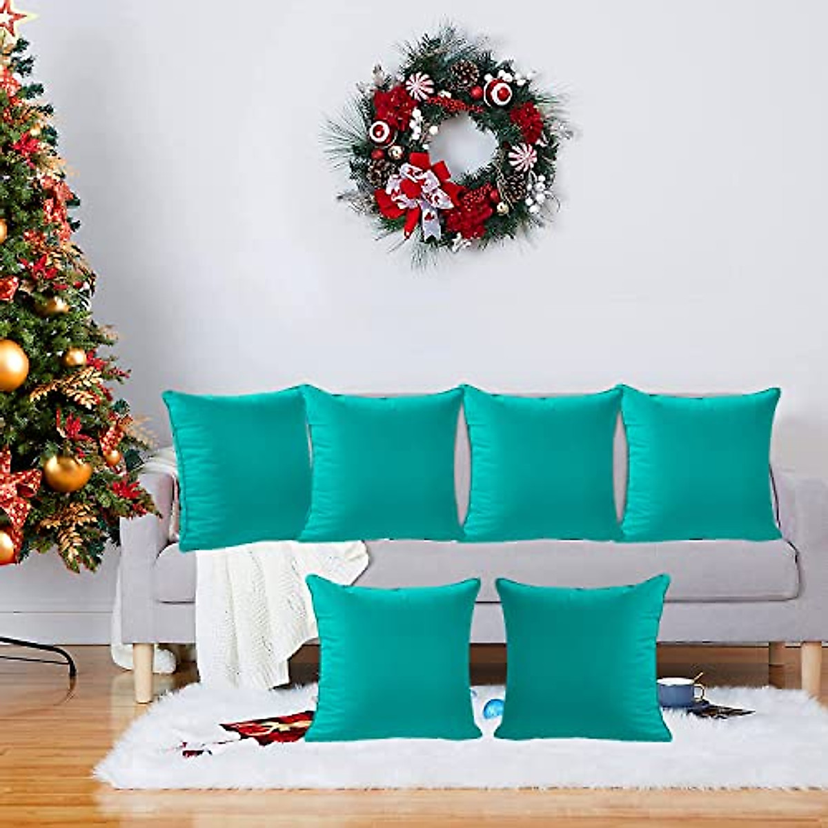 Coddsmz Pillow Covers Decorative Garden Cushion Cover DIY Throw Pillowcase for Patio Tent Balcony Couch Home Bed Sofa Halloween Christmas(Teal, 6Pack-18x18in/45x45cm)