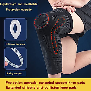 POKEAT 2Pcs Sports Lengthen Leg Compression Sleeve Knee Protector Non Slip Knee Brace Support for Joint Pain Relief and Injury Recovery,XL