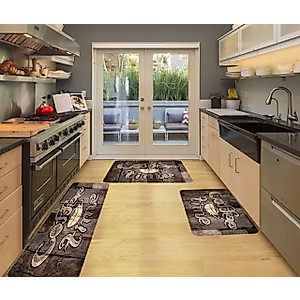 Vintage Kitchen Rug Sets 3 Piece Grunge Lettering Modern Coffee Time and Coffee Cup Retro Wood Farmhouse Floor Mats Washable Doormat Anti Fatigue Non-Slip Kitchen Runner Rugs Bedroom Area Carpet