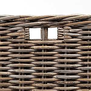 happimess BSK1001A Yael Coastal Hand-Woven STORAGE Rattan Basket with Wheels and Handles for Storage and Decoration in Bedroom, Living Room, Laundry Room, Entryway, Kubu Gray