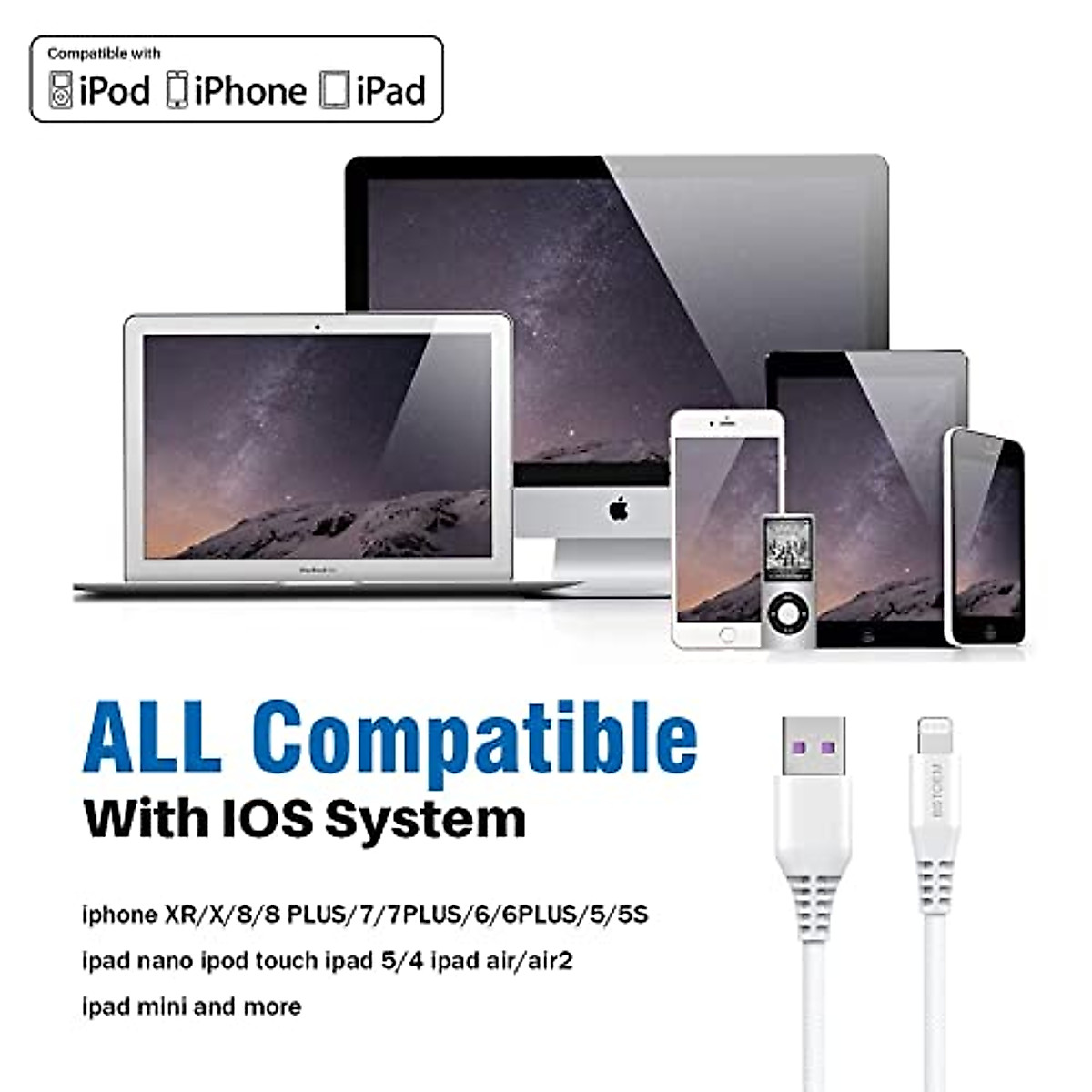 iPhone Charger 10 ft Apple Certified Cord Lightning Charging Cable for iPhone 14/13/12/11 Pro/X/Xs Max/XR/8 Plus/7/6s/SE/5c/5s iPad Air/Mini USB Charge 10 Foot