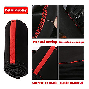 AUCELI Car Steering Wheel Cover, 15 Inch Durable Genuine Leather Stitch On Wrap Steering Wheel Protector for Women Men, Universal Auto Interior Accessories Suitable for Most Models