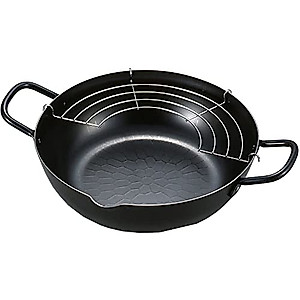 Yoshikawa SH9160 Tempura Pot, 9.4 inches (24 cm), Gas Stove and Induction Compatible, Made in Japan, With Mesh Included, Iron