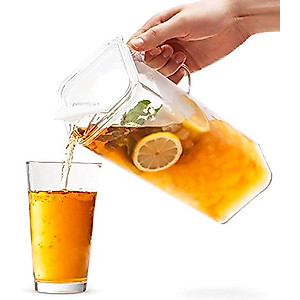 Komax Large Plastic Water Pitcher with Lid Square Water Carafe with Lids – BPA-Free, Dishwasher Safe Plastic Pitcher – Water, Tea, or Juice Containers with Lids for Fridge (2.3 Liters)