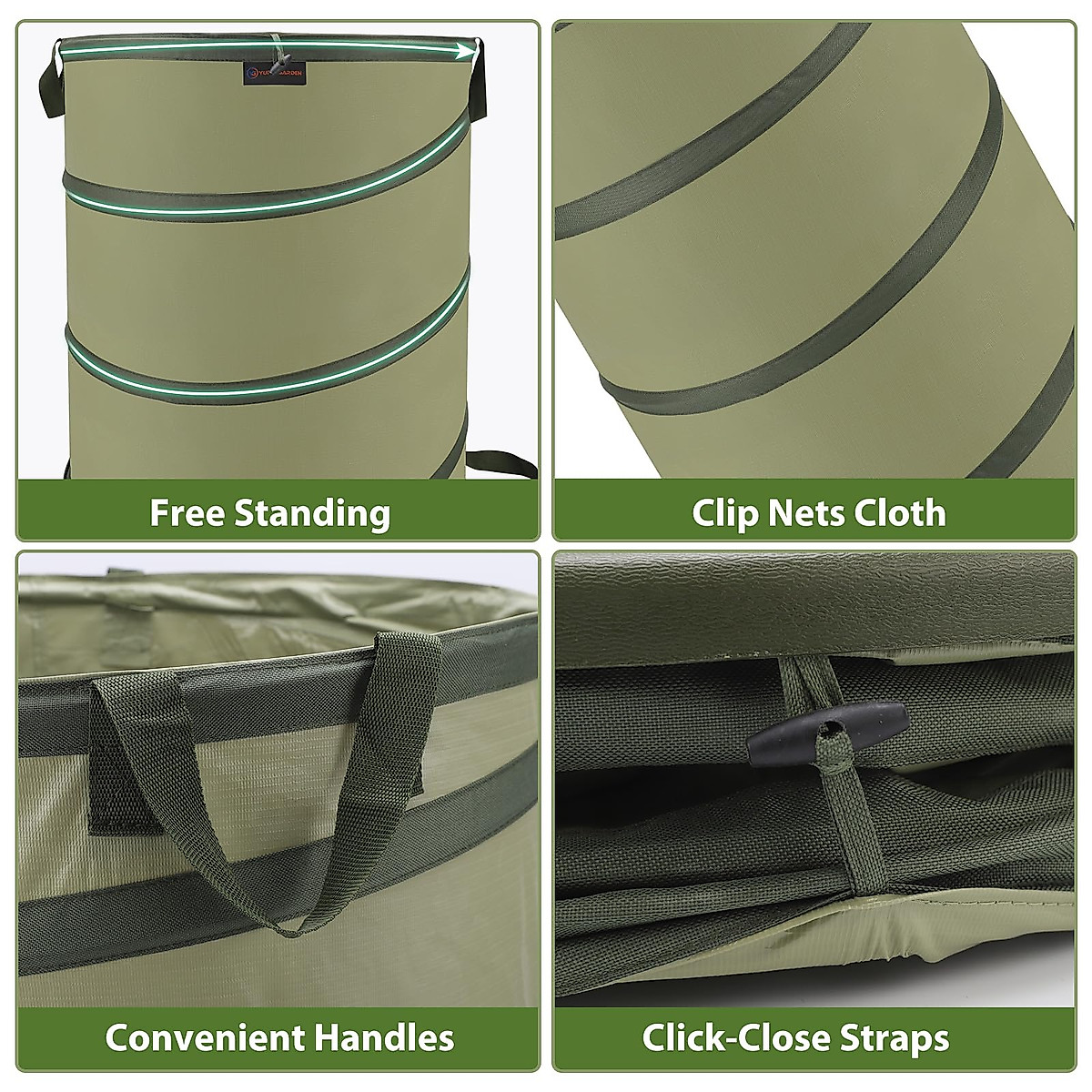 YUDI & GARDEN Hard Bottom 45 Gallon-Collapsible Garden Bag,Collapsible Trash Can,Pop Up Trash Can for Camping,Pop Up Garbage Can,Pop Up Leaf Barrel,Reusable Yard Waste Bags for Patio,Leaf,Lawn,Camp