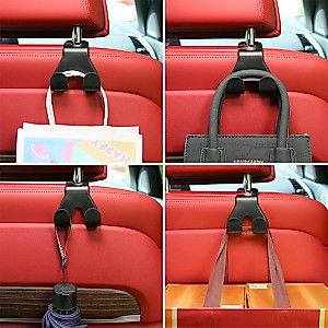 AICEL Car Seat Headrest Hook, 4 Pack Purse Hooks for Auto, 2 in 1 Durable Seat Back Hanger, Storage Organizer Phone Holder for Automotive Interior, Universal for Handbag Coat Grocery (White)