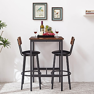 Hosnnile Bar Table Set for 2 with 2 PU Upholstered Stools, Pub Bistro Dinning Table and Stools with Backrest, Counter Height Bar Table Set for Apartment, Kitchen, Small Space
