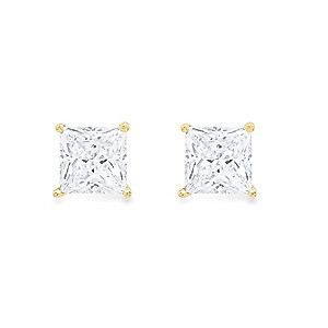 Clara Pucci 4.0 ct Princess Cut VVS1 Conflict Free Solitaire Genuine Moissanite Designer Stud Earrings Solid 14k Yellow Gold Push Back
