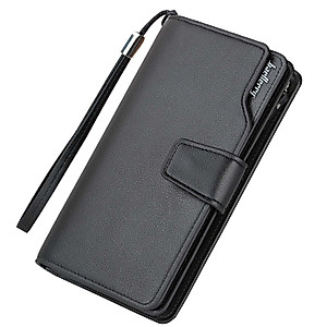 Wallets for Women Men's Clutch Wallet Large Capacity Leather Purse Business Credit Card Holder (1-Black)