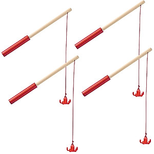 Juinipe 4 Pieces Magnetic Fishing Poles Wooden Magnet Fishing Rods Magnetic Fishing Games for Wooden Magnetic Fishing Games for Kindergarten Preschool Boys Girls