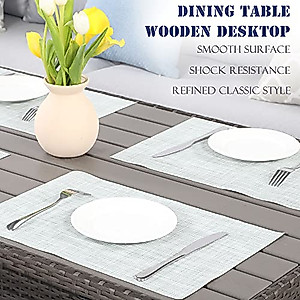 Wisteria Lane Outdoor Patio Furniture Set, 7 Piece Outdoor Dining Sectional Sofa with Dining Table and Chair, All Weather Wicker Conversation Set with Ottoman, Grey