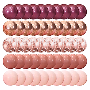 FourFine 12 Inch Balloon 50 Pack Pink Purple Rose Confetti Balloons for Balloon Garland Arch Decorations for Birthday Baby Shower Wedding Bride Party (Pink)