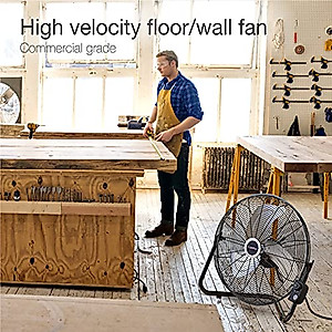 Lasko Metal Commercial Grade Electric Plug-In High Velocity Floor Fan with Wall Mount Option and Remote Control, Black & 20" High Velocity Quick Mount, Converts from a Floor Wall Fan, 7x22x22 inches