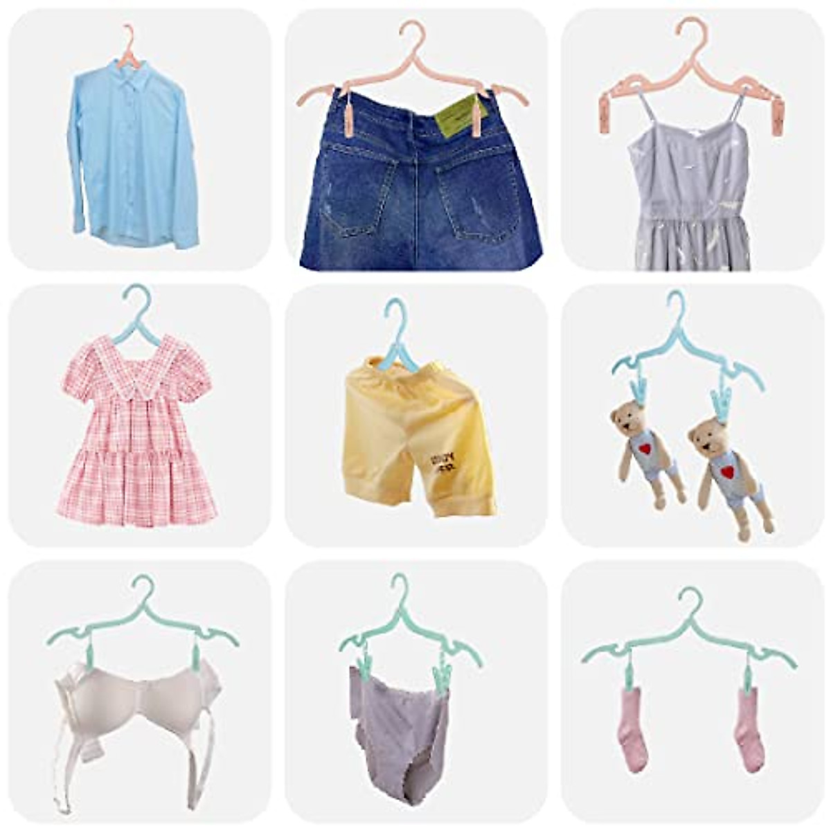 12 Pcs Folding Clothes Hangers, Portable Travel Clothes Hangers with Clips Plastic Non-Slip Pants Skirts Underwear Clothes Hangers Drying Rack for Home Outdoor Travel (Solid Color-12Pcs)