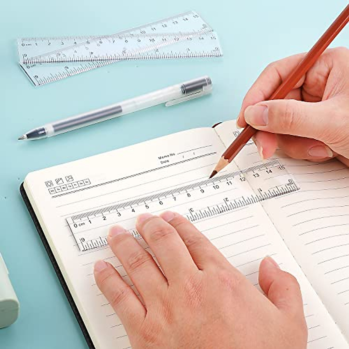 cobee Plastic Clear Rulers, 10 Pcs 6 Inch Transparent Straight Ruler with Inches/Centimeters Mini Shatterproof Rulers Measuring Tool for Kids Students School Classroom Office Supplies