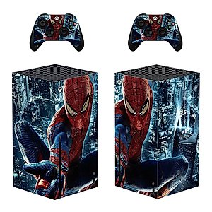 Whole Body Protective Vinyl Skin Decal Cover for Microsoft Xbox Series X Console Wrap Sticker Skins with Two Free Wireless Controller Decals (Red 3)