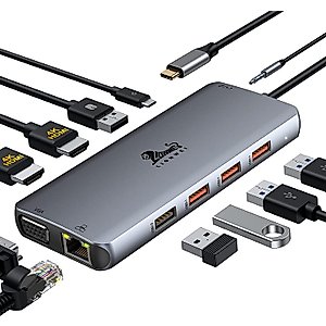 USB C Docking Station Dual Monitor, 11-in-1 USB-C Laptop Docking Station to Dual 4K HDMI,VGA,Gigabit Ethernet,3 * 10G USB 3.1,2*USB 2.0,87W PD,3.5mm Audio/Mic for Dell/Surface/HP/Lenovo Laptops