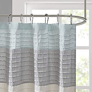 Madison Park Amherst Bathroom Shower Curtain Faux Silk Pieced Striped Modern Microfiber Bath Curtains, 72x72 Inches, Aqua