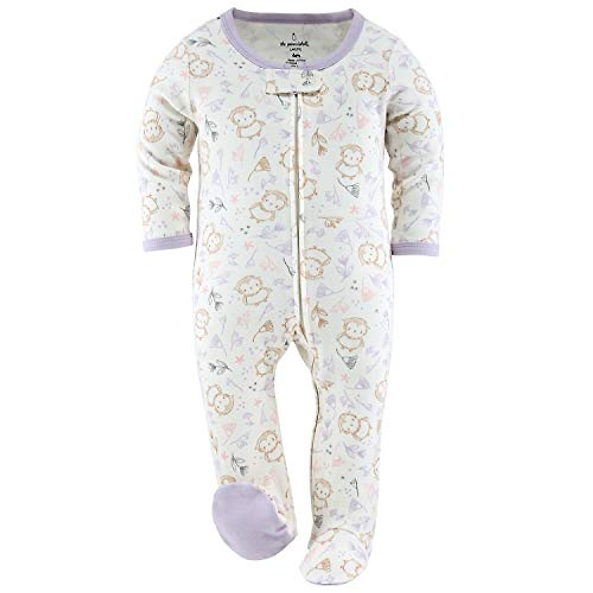 The Peanutshell Footed Baby Sleepers for Girls, Purple Woodland Animals, 3 Pack Set (9M)