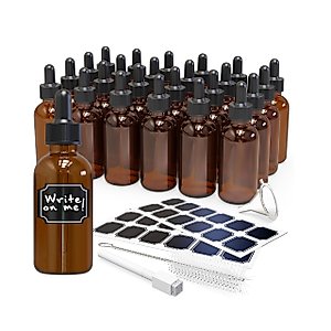Nevlers 24PK 2 Oz Amber Glass Dropper Bottle |Leakproof Bottle with Dropper Set| Amber Glass Dropper Bottles Useable as Oil Dropper Tincture Bottles, Medicine Droppers, Travel Dropper Bottle & More