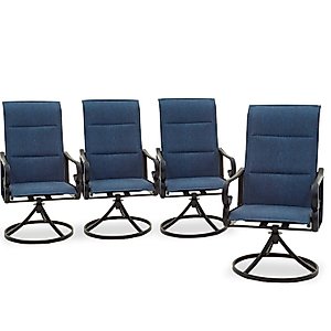 PatioFestival Patio Dining Chairs Set 4 Pieces Textilene Outdoor High Back Swivel Rockers with All Weather Frame (Blue)