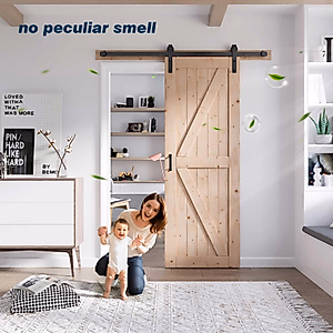 FREDBECK 30in x 84in Sliding Barn Door with 5FT Barn Door Hardware Kit Included K Shape Solid Spruce Wood Panel Need to Assembly