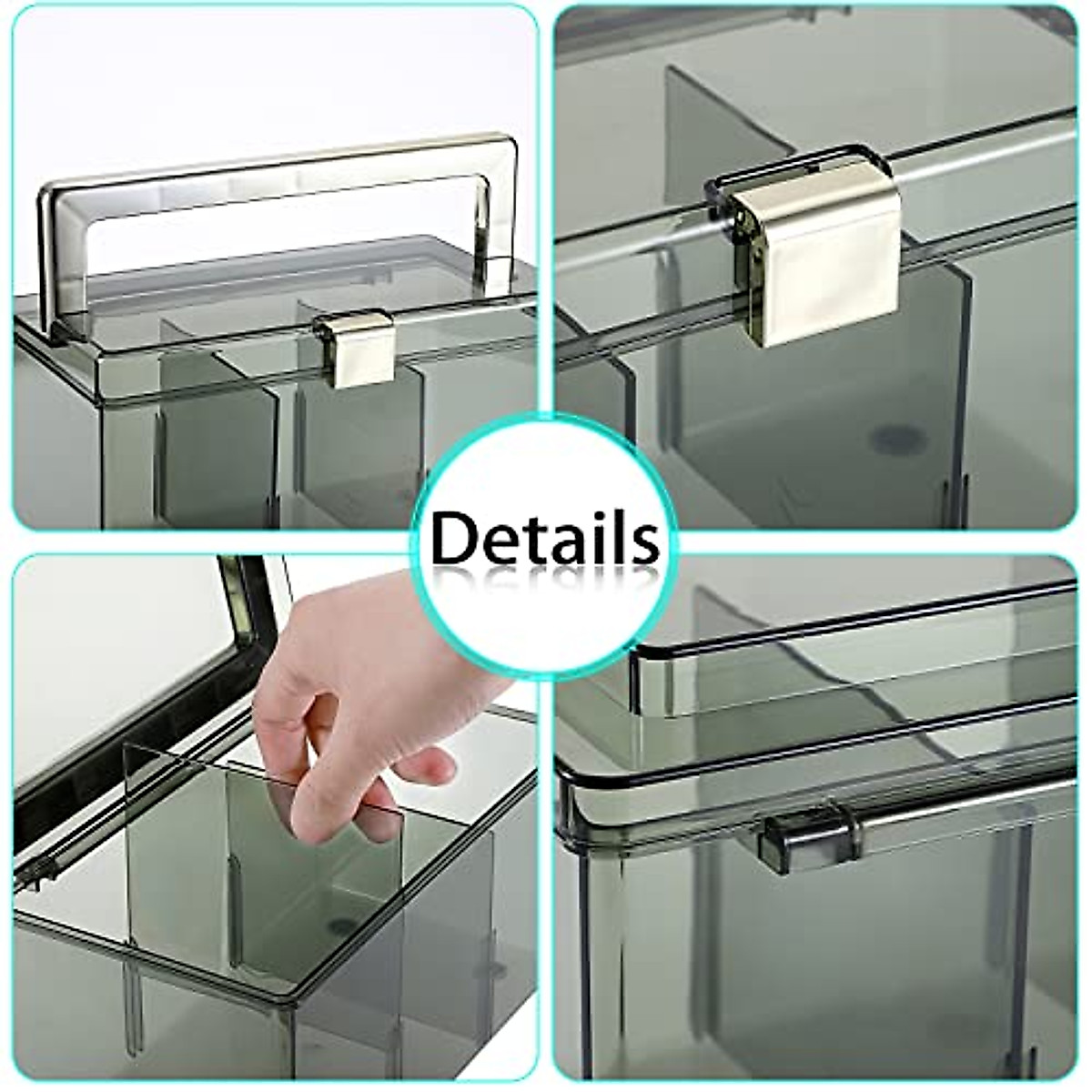 BTSKY Multipurpose Plastic Storage Box with Top Handle & Latch Lock- Portable Storage Box Sewing Box, Tool Box with 2 Removable Grids and Anti-slip Feet for Organizing Art Craft Supplies, Cosmetics, Stationary Supplies(Clear Green)