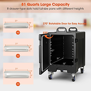 Goplus Hot Box for Catering, 5 Full-Size Pans Insulated Food Pan Carrier with 81 Quart Capacity, Wheels, Handle,Food-Grade LLDPE Material, Portable Food Warmer Box for Restaurant Canteen Hotel