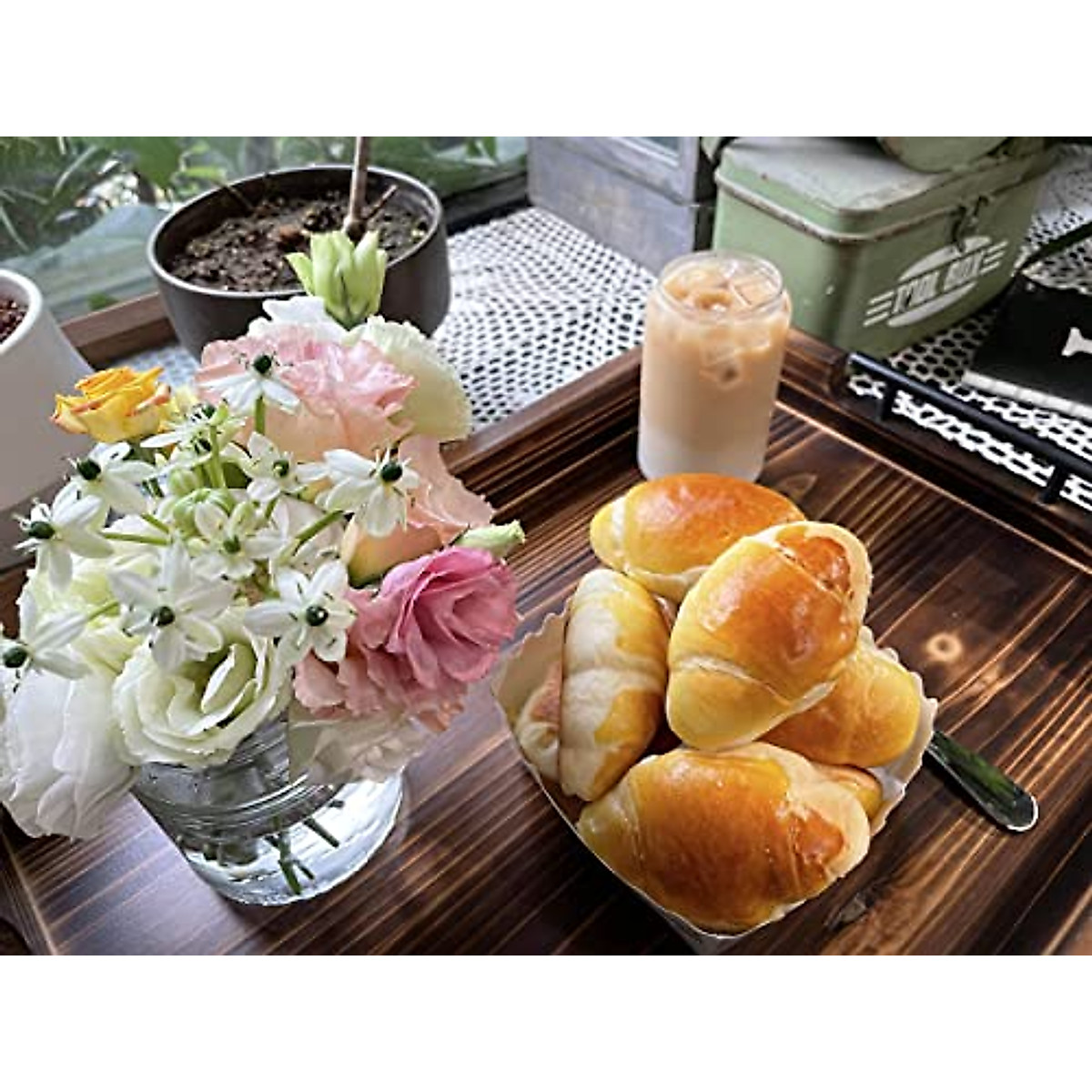 Ottoman Serving Tray - Rustic Farmhouse Decor; Lightweight with Metal Handles - Coffee Table Or Ottoman, Perfect for Parties, Decoration, Breakfast in Bed, Wine, Food, Tea! (Brown Tray)