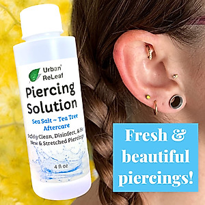 Urban ReLeaf Piercing Solution ! Soothing Sea Salts & Tea Tree AFTERCARE 4 oz, Ready to use. Safely Clean and Calm New & Stretched Piercings. Gentle Effective Natural & Proven. Works Fast