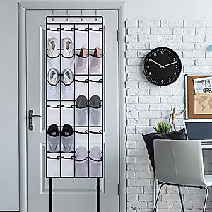 Sawysine 24 Large Pockets Hanging Shoe Organizer over The Door Rack with 6 Hooks & 2 Fixed Rope for Closet Wall Storage Clear Mesh Holder Hanger Caddy Men Women Sneakers, White, 59x22 Inch