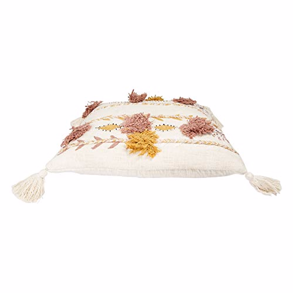 Creative Co-Op Creative Co-Op Cotton Embroidered Pillow with Tassels and Applique, Multicolor