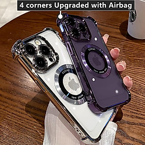 LOOBIVAL Magnetic for iPhone 13 Pro Max Case Compatible with MagSafe, [Military Grade Protection] Logo View Slim Transparent Clear Electroplate Bumper Cover Case for iPhone 13 Pro Max 6.7” (gold)