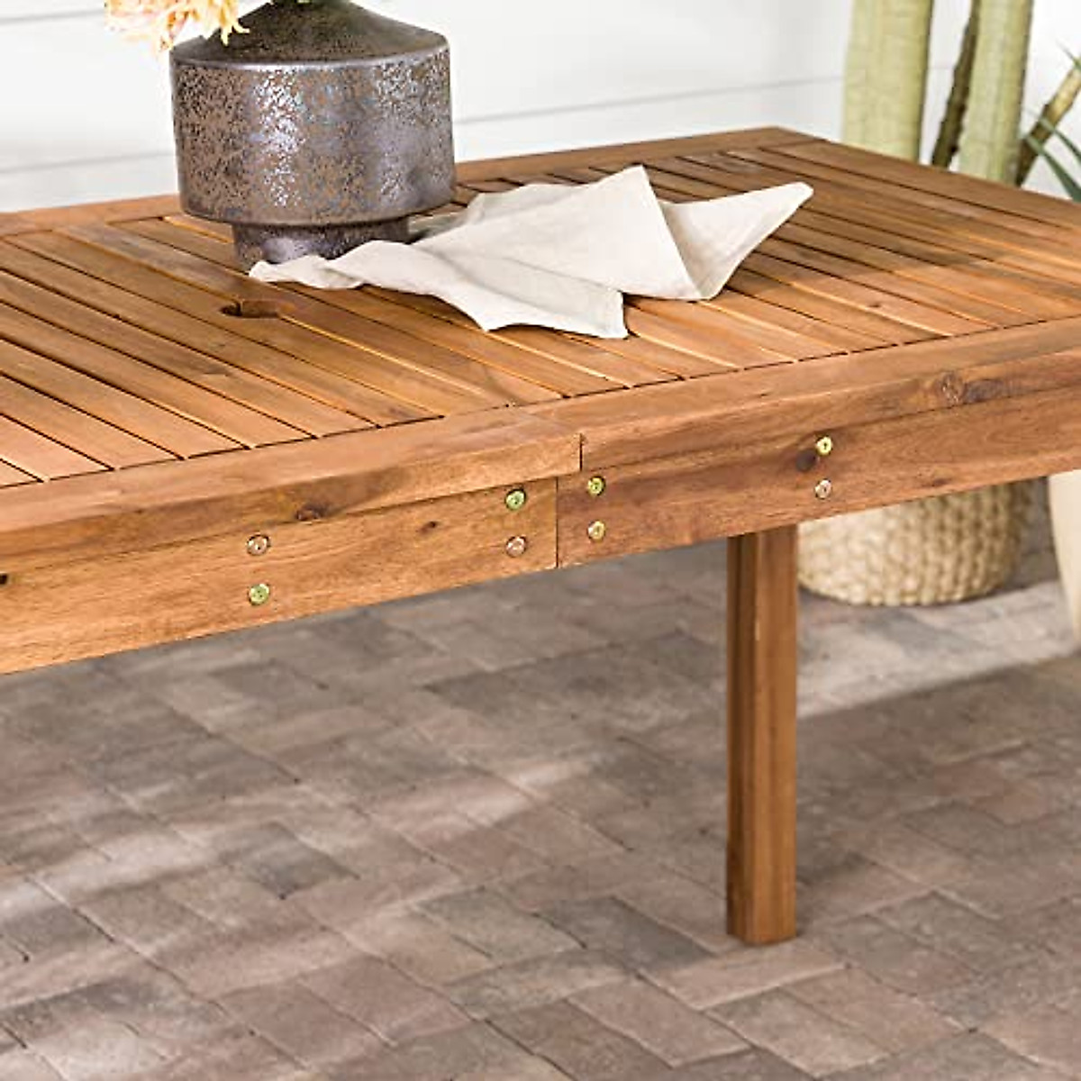 Walker Edison Dominica Contemporary Slatted Outdoor Dining Table, 34 Inch, Brown