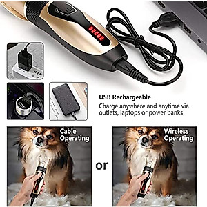 Dog Clippers, USB Rechargeable Cordless Dog Grooming Kit, Electric Pets Hair Trimmers Shaver Shears for Dogs and Cats, Quiet, Washable, with LED Display (Yellow)