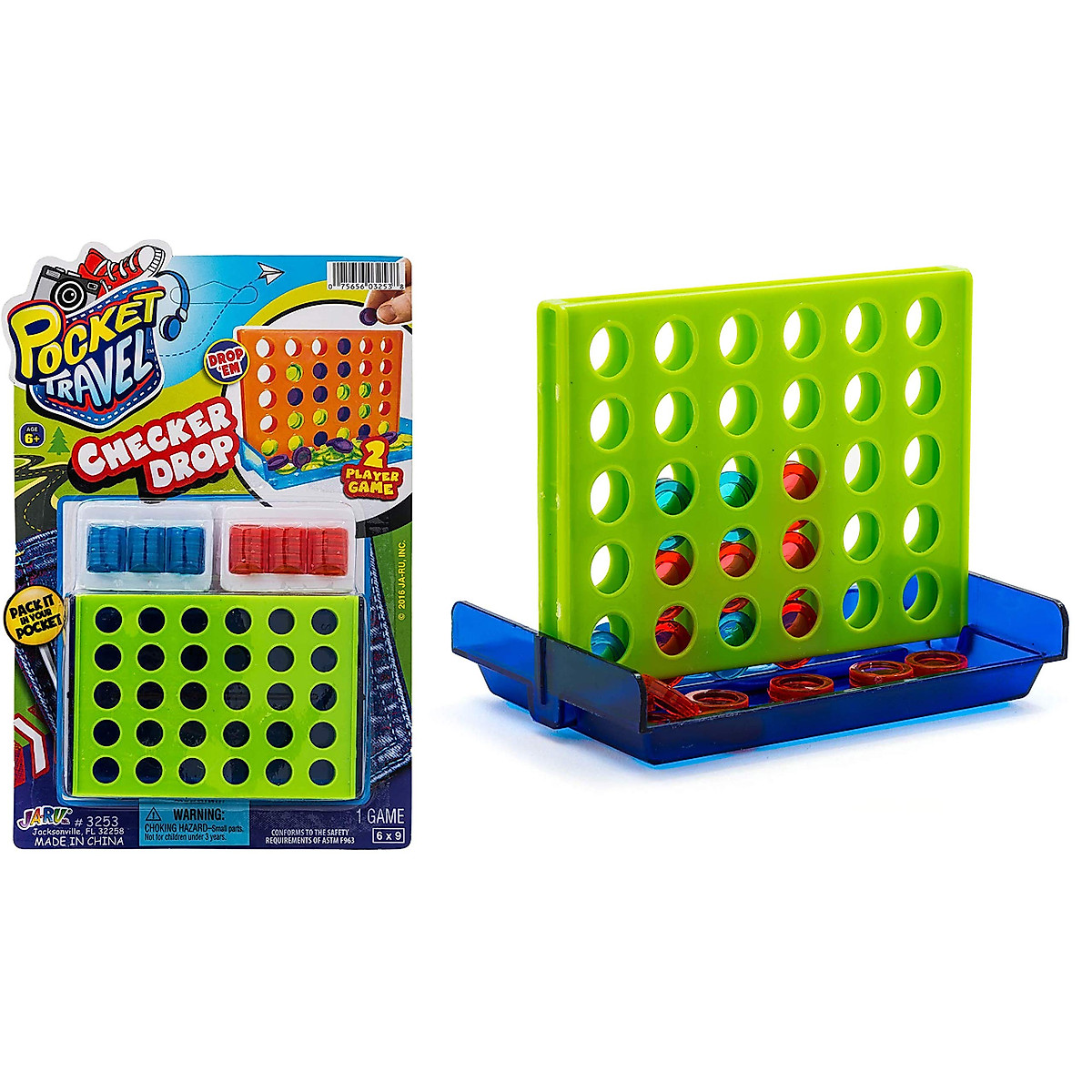 JA-RU Mini Connect Travel Game Board (1 Toy) Family Board Games for Kids. Original Pocket Travel Size Games. Fun Indoor & Outdoor Toys. Classic Checkers Party Favors. 3253-1p