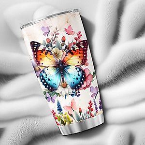 HUBUPU Floral Flower, Butterfly Gifts, Tumbler 20 Oz With Lid And Straw, Just A Girl Butterfly